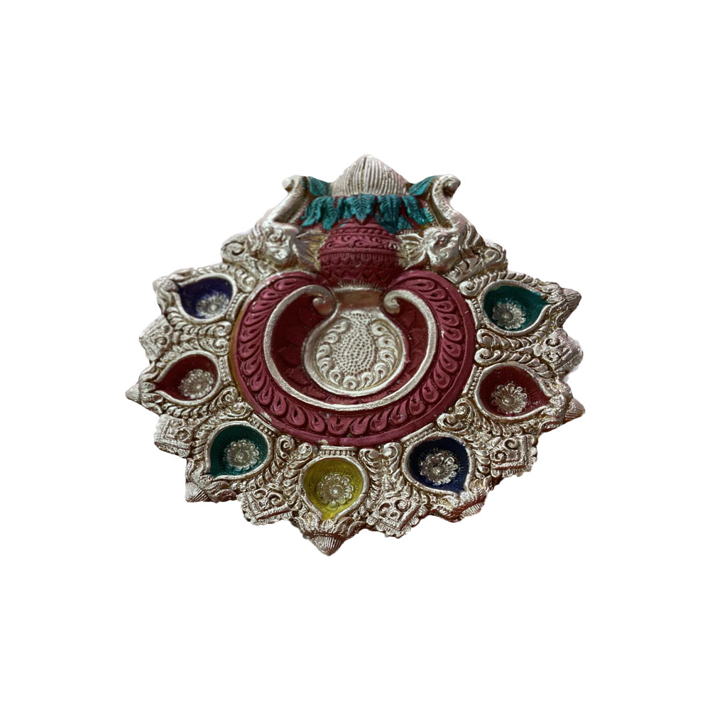 Clay big Diya with Kalash Design on top (In Multicolors) - Bharat Basket